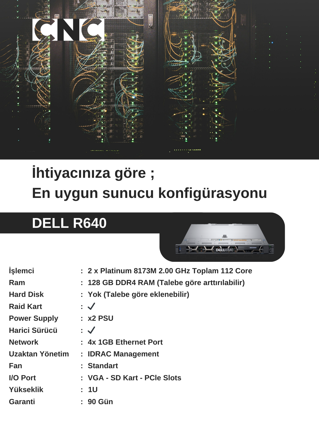 DELL R640 2x Platinum 8173M CPU (112 Core) 128GB DDR4 RAM SUNUCU ...